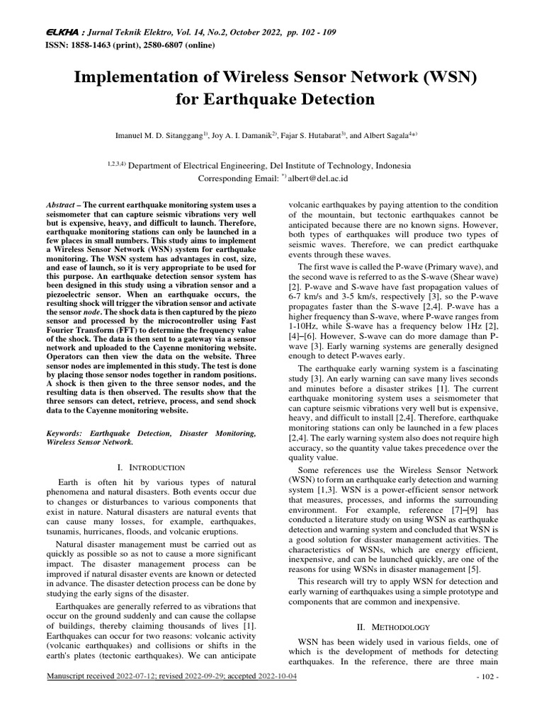 WSN-Based Earthquake Detection System | PDF | Wireless Sensor Network ...