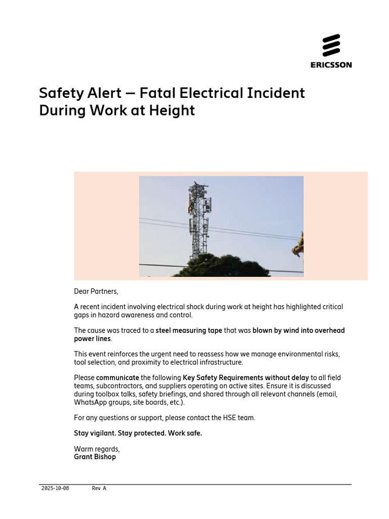Safety Alert: Electrical Hazards at Height | PDF | Safety | Risk