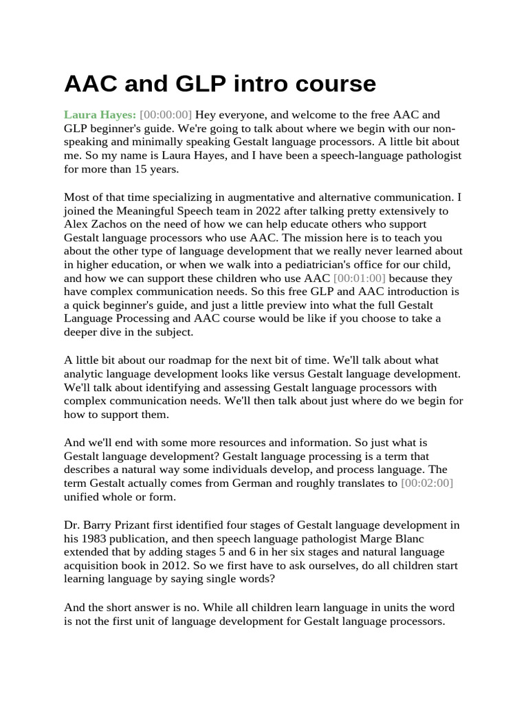 AAC and GLP Intro Course - TRANSCRIPT | PDF | Language Development ...