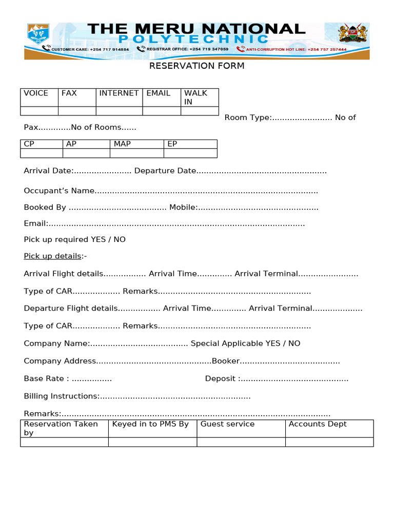 Reservation Form | PDF