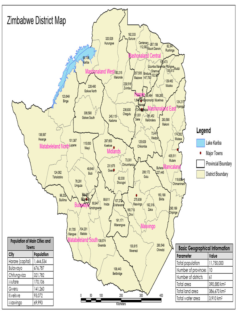 Zimbabwe Districts and Populations Overview | PDF