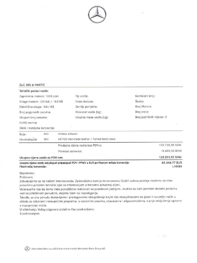 Mercedes Benz GLC Bih | PDF