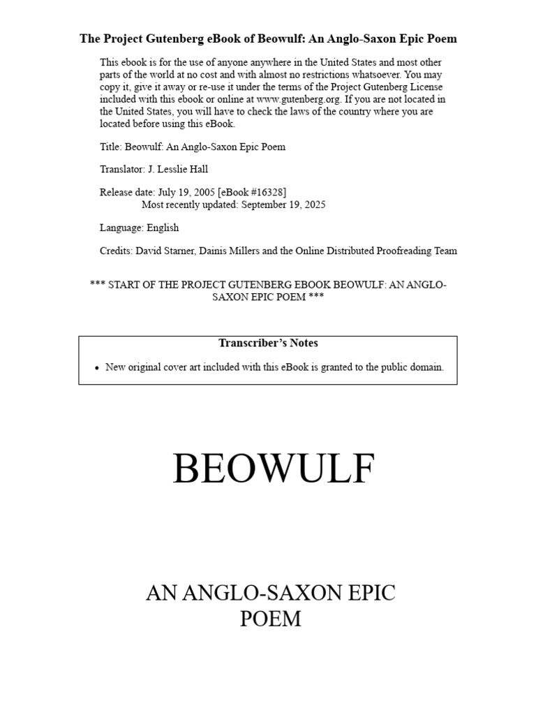 Beowulf - An Anglo-Saxon Epic Poem - Project Gutenberg | PDF | Beowulf ...