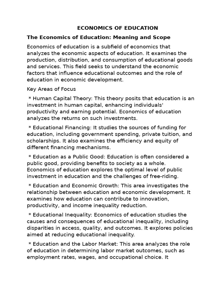 Economics of Education Explained | PDF | Economics | Human Capital