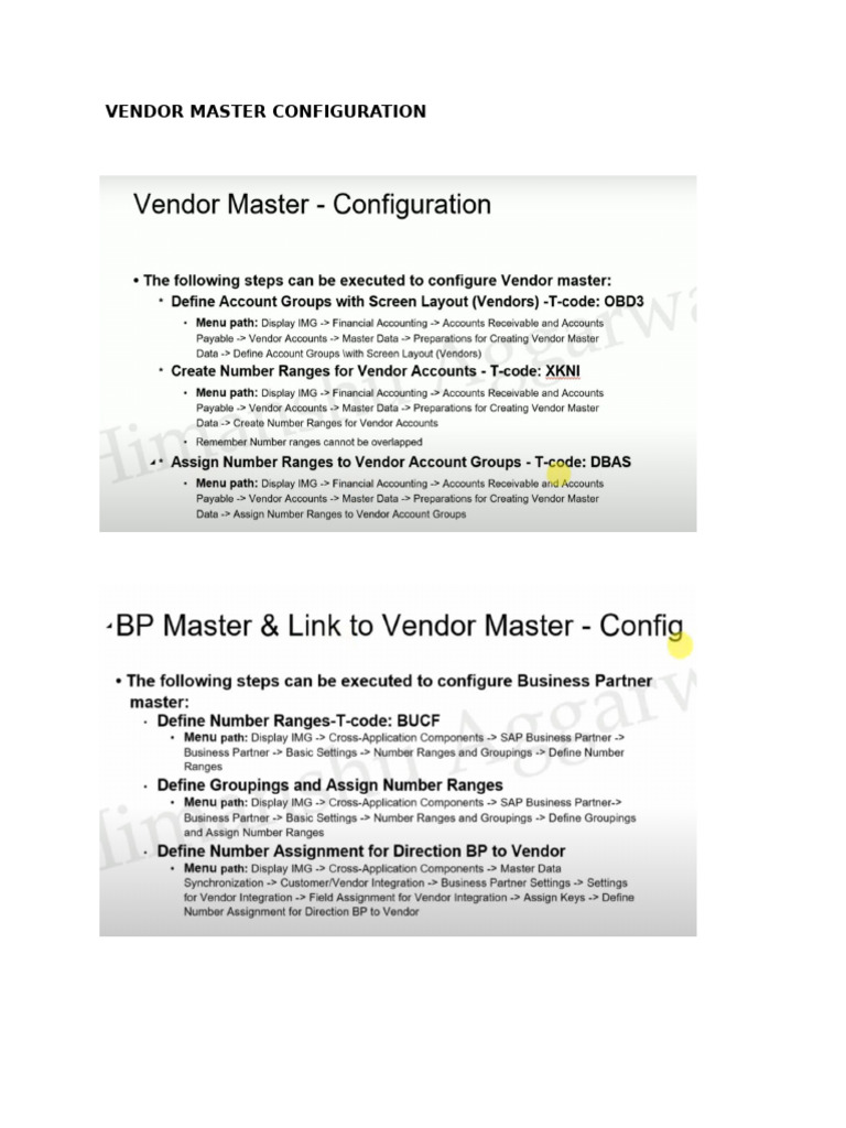 Vendor Master Configuration Overview | PDF