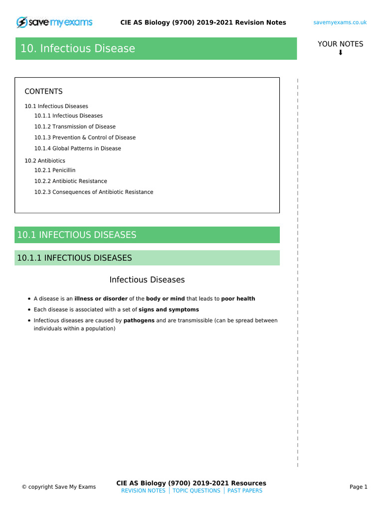 Cie As Biology 9700 2019 2021 10 Infectious Disease Savemyexams | PDF ...