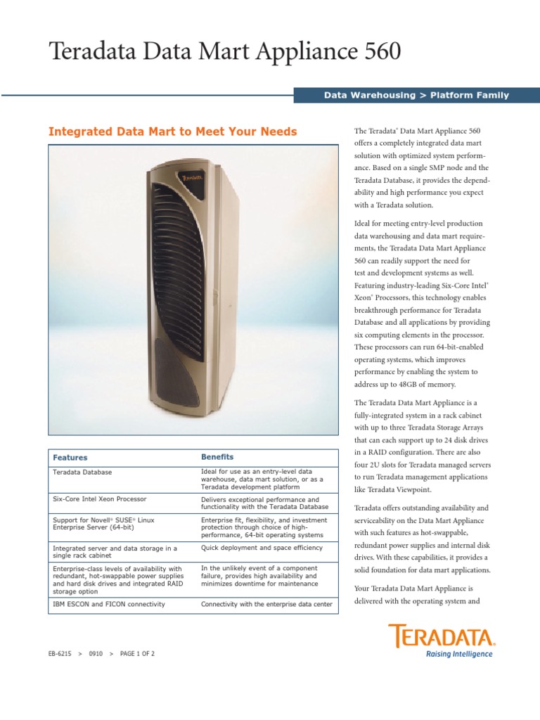 Teradata Data Mart Appliance 560 | PDF | Databases | Computer Data Storage