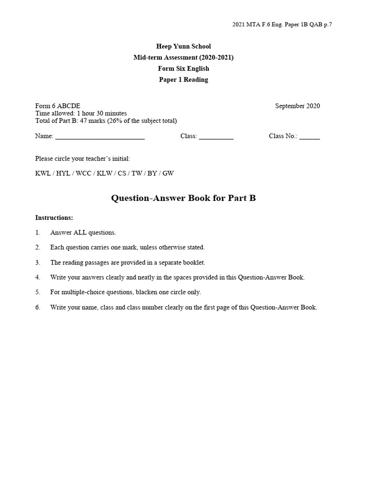 2021 f.6 Mta Paper 1b Qab | PDF
