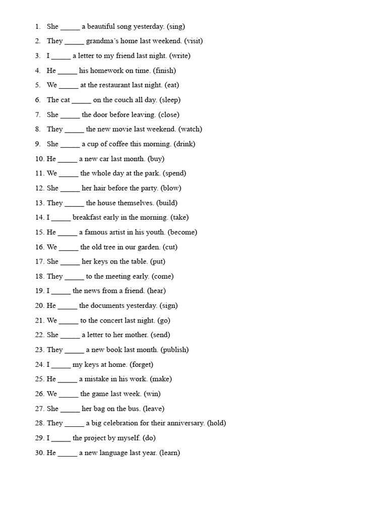 Soal Latihan Isian Simple Past Tense | PDF