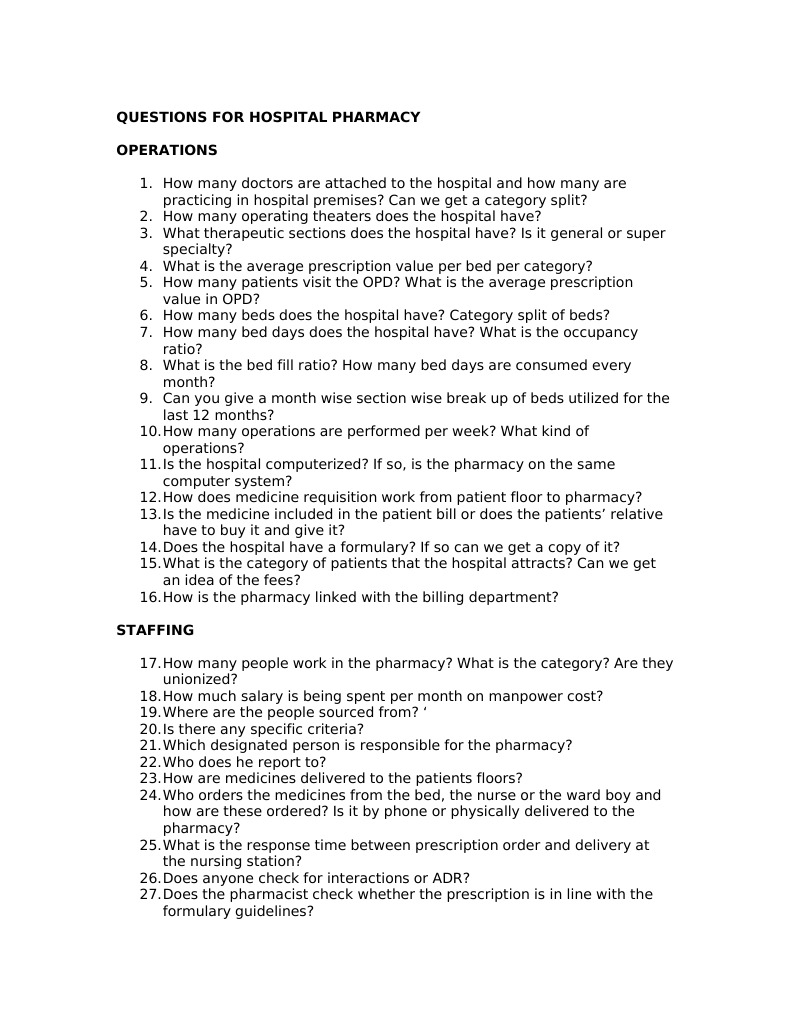 Questions for Hospital Pharmacy | Pharmacy | Medical Prescription