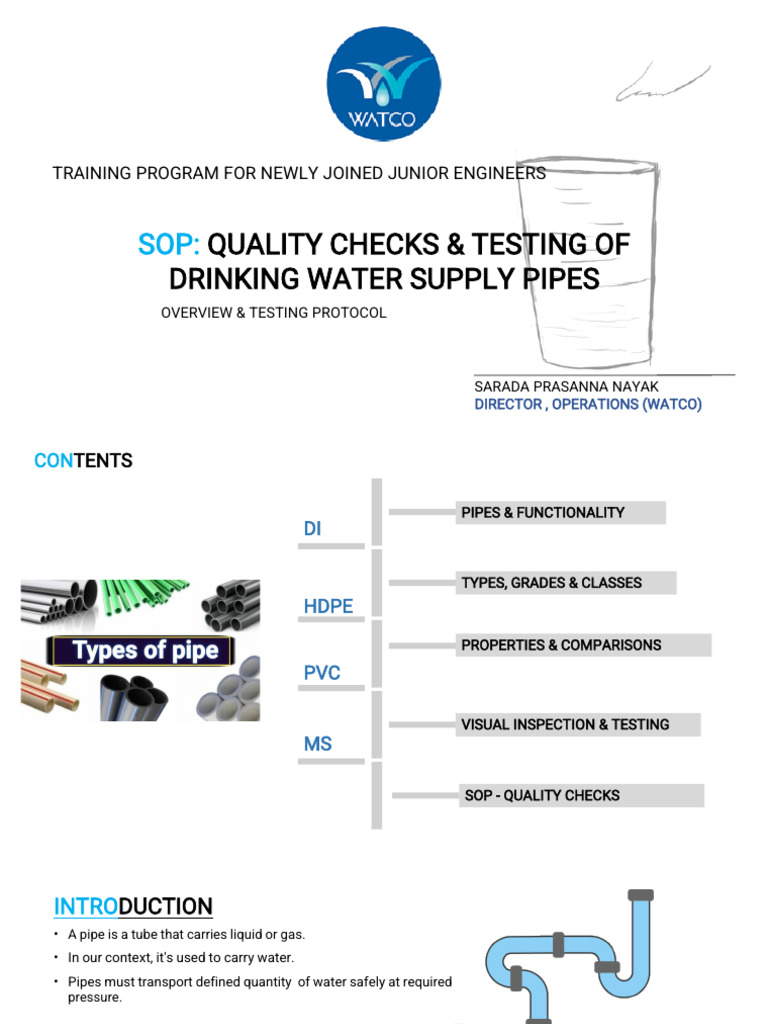 Quality Checks for Water Supply Pipes | PDF | Pipe (Fluid Conveyance ...