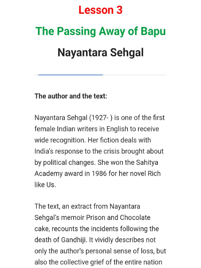 Class X - Passing Away of Bapu Text | PDF