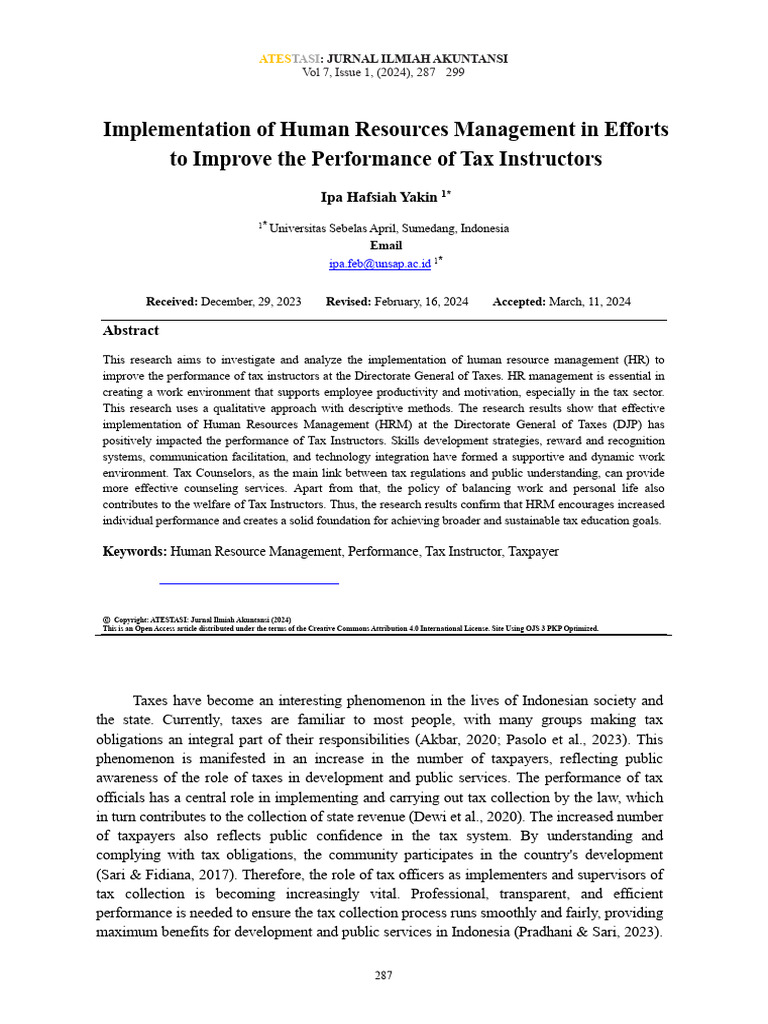 Implementation of Human Resources Management in Efforts | PDF | Taxes ...