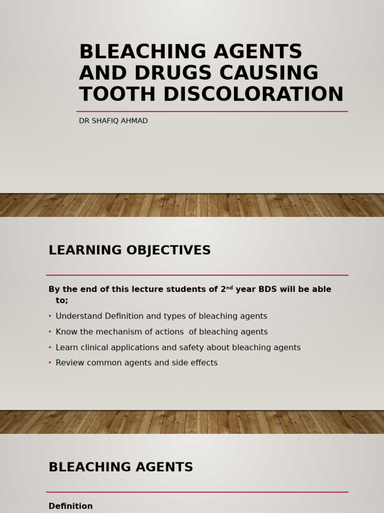 Bleaching Agents and Drugs Causing Tooth Discoloration | PDF | Hydrogen ...
