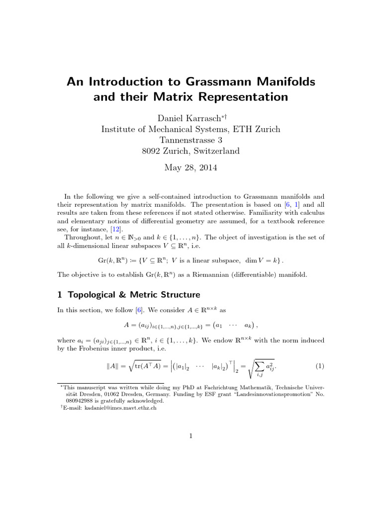 Introduction to Grassmann Manifolds | PDF | Manifold | Gradient