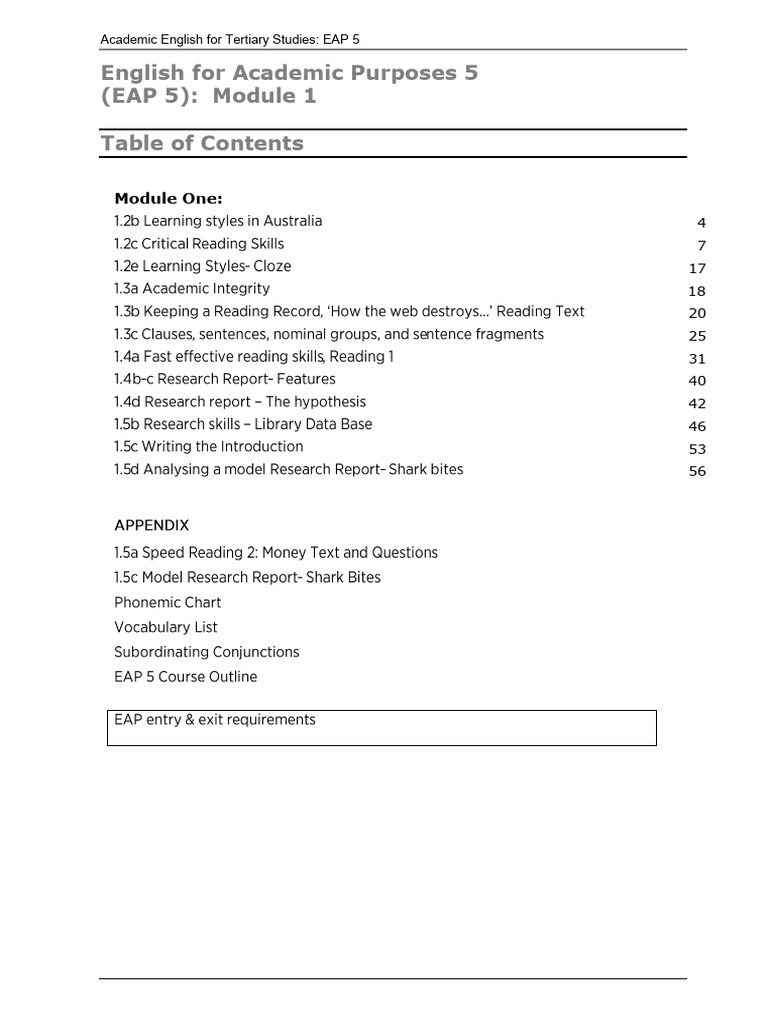 EAP5 Week 1 Learner Manual LM | PDF | Clause | Reading Comprehension
