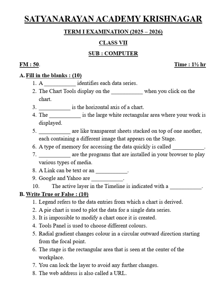 Class VII SNA HY Computer Exam | PDF | Adobe Flash | World Wide Web