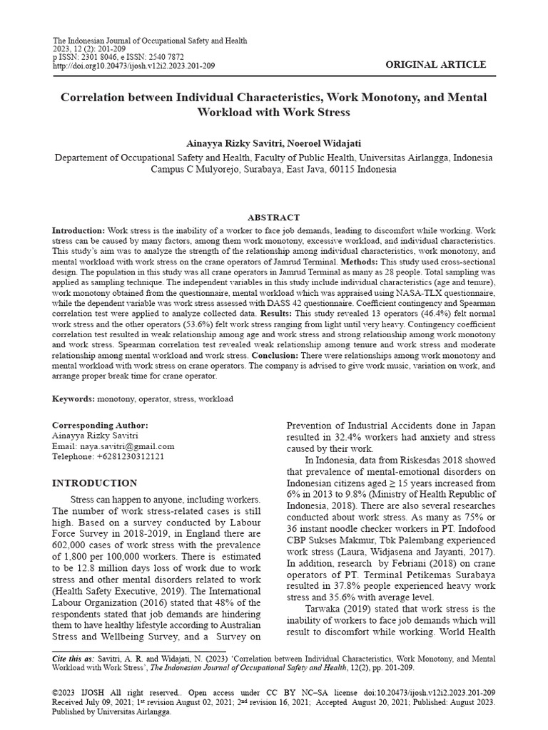 Correlation Between Individual Characteristics, Work Monotony, and ...