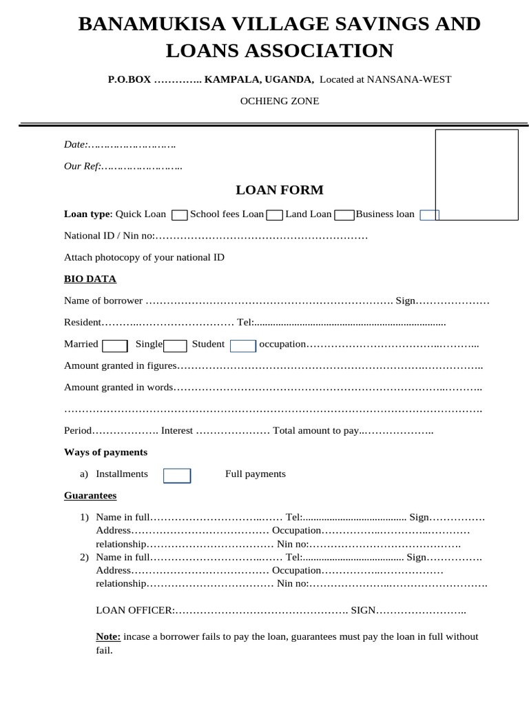 Loan Application Form for Banamukisa Village | PDF