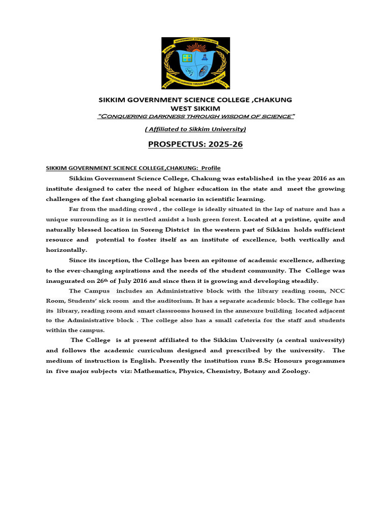 Sikkim Government Science College, Chakung West Sikkim: PROSPECTUS ...