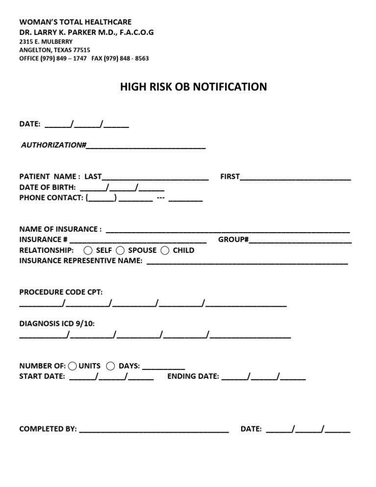 High Risk OB Notification Form | PDF | Law