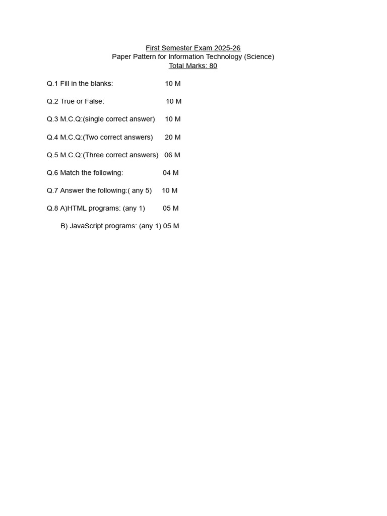 IT First Semester Exam Pattern 2025-26 | PDF