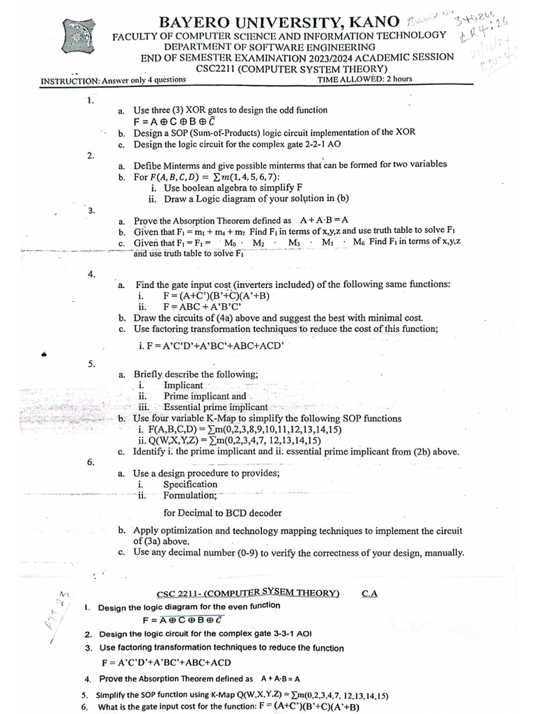 CSC 2211 Exams and Test | PDF