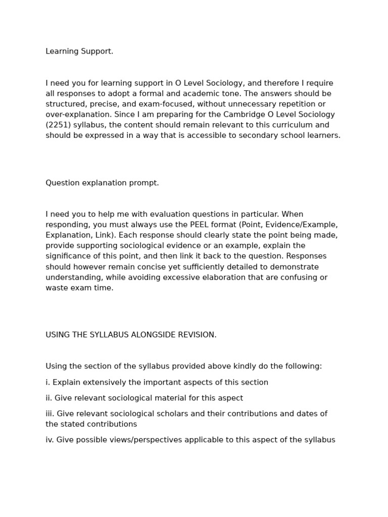 O Level Sociology Exam Support Guide | PDF