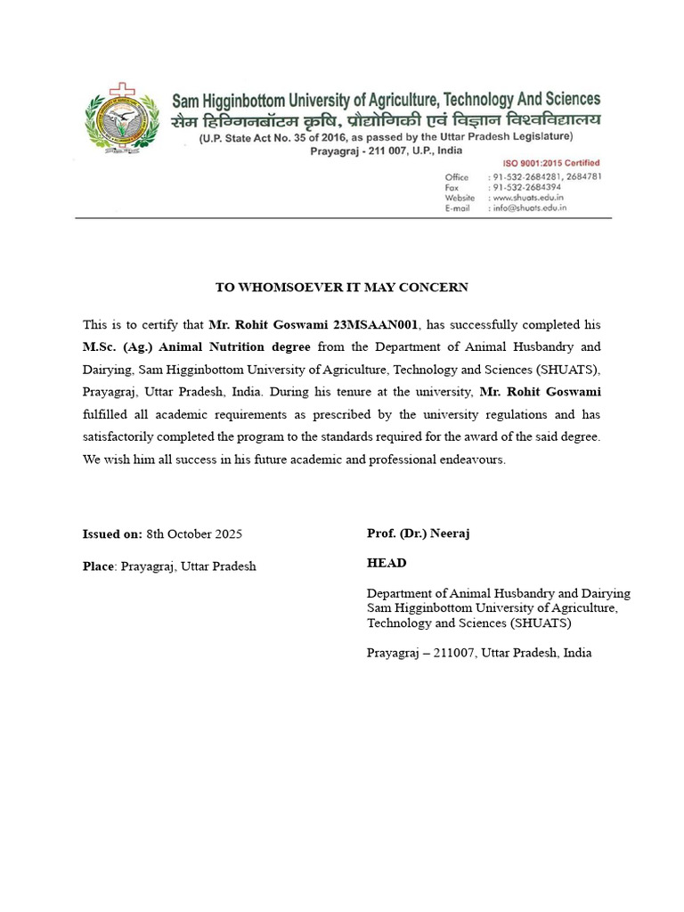 Concern Certificate Rohit | PDF