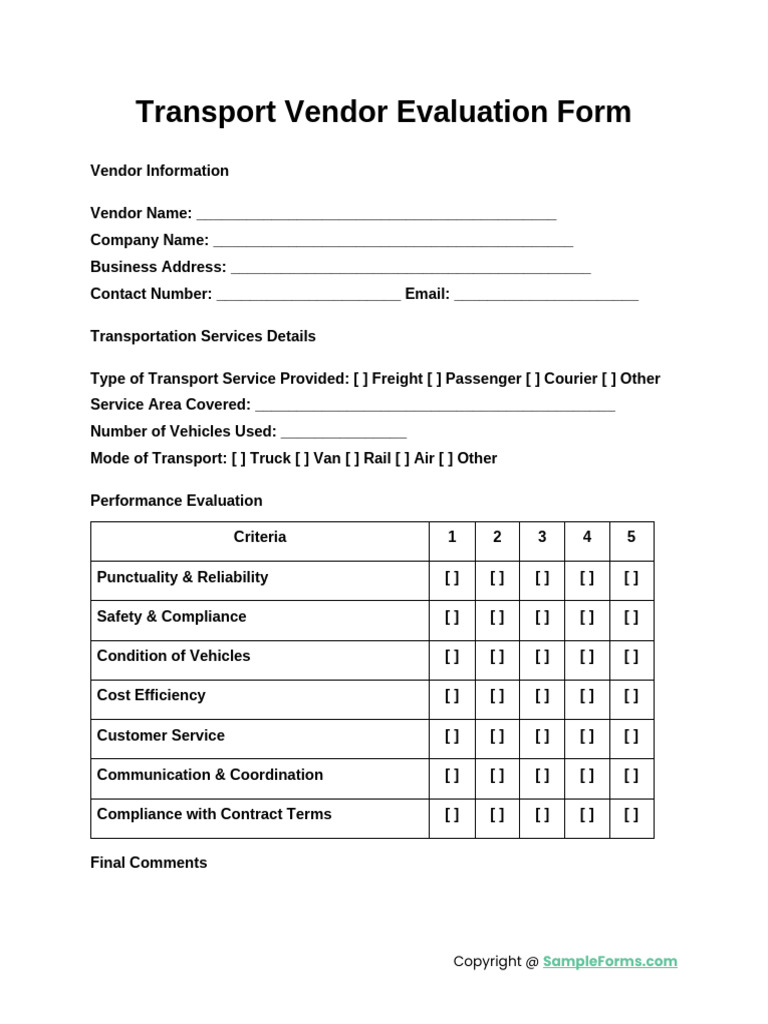 Transport Vendor Evaluation Checklist | PDF