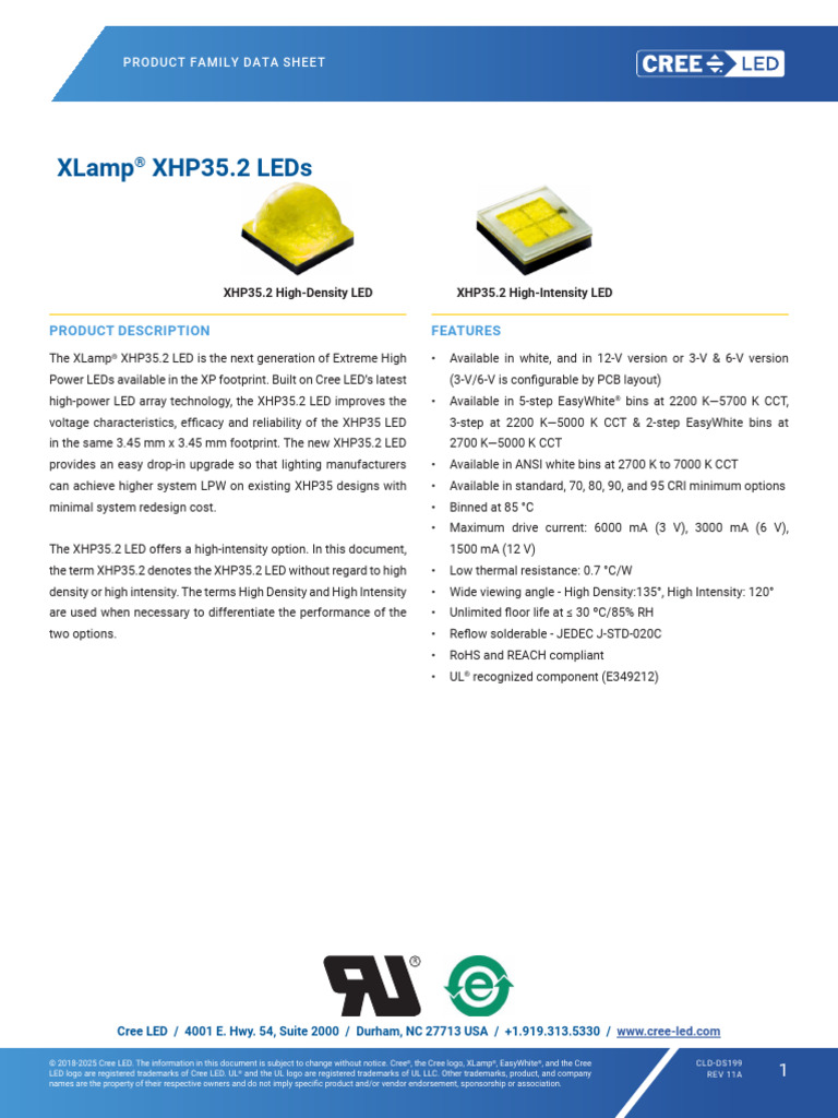 XLamp XHP35.2 LED Product Overview | PDF | Light Emitting Diode ...