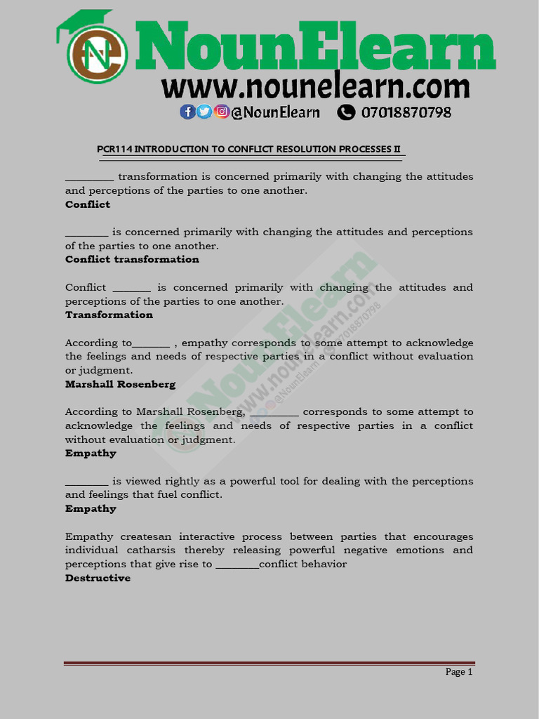 Pcr114 Introduction To Conflict Resolution Processes II Summary | PDF ...