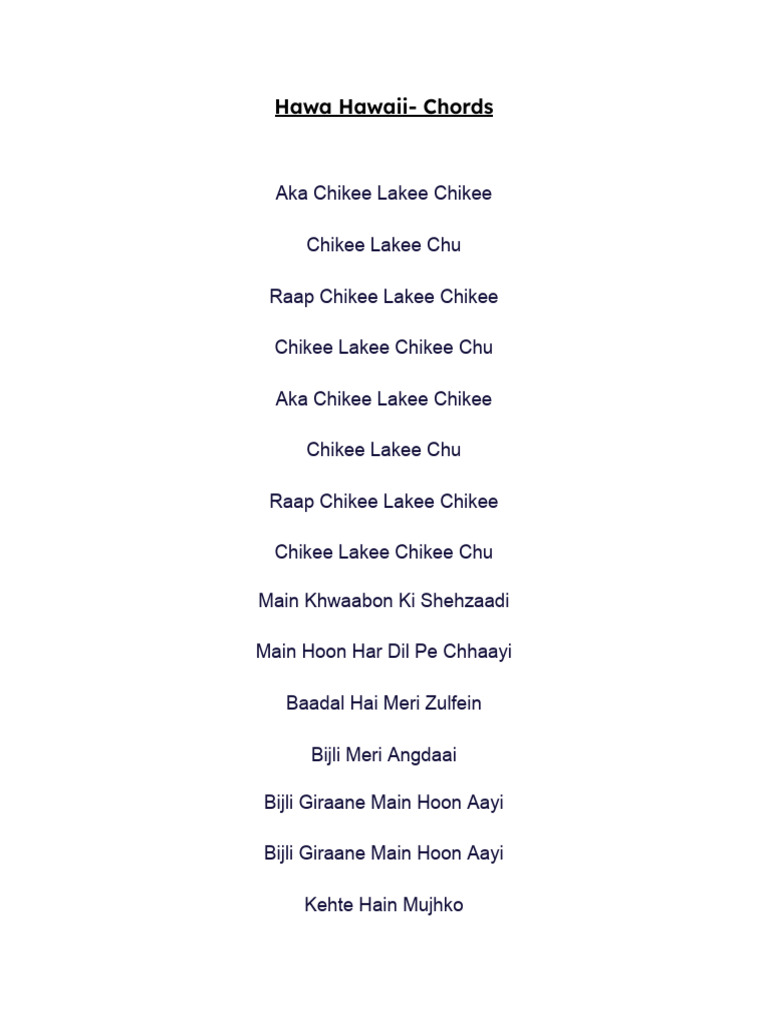 Hawa Hawai Guitar Chords | PDF