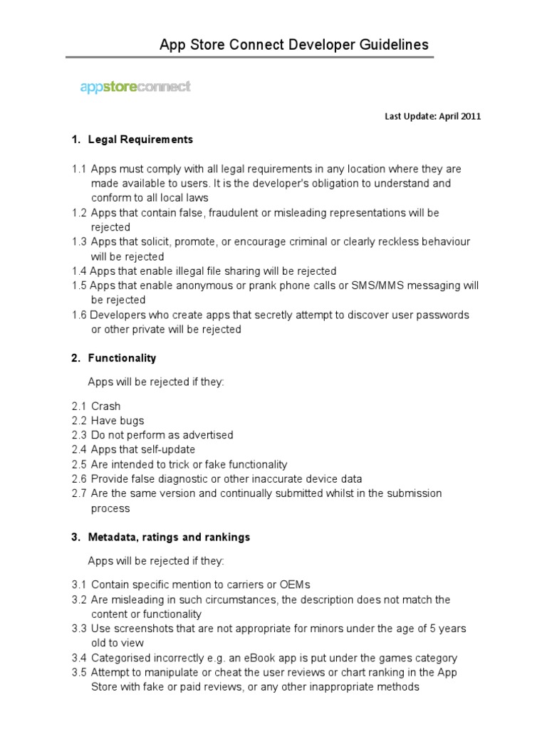 App Store Connect Developer Guidelines | PDF | Mobile App | Location ...