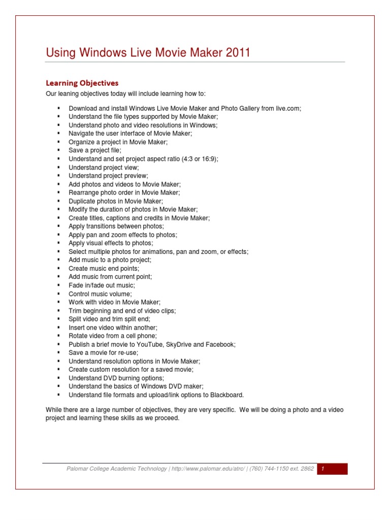 Using Windows Live Movie Maker Handout | PDF | Microsoft Office 2010 ...