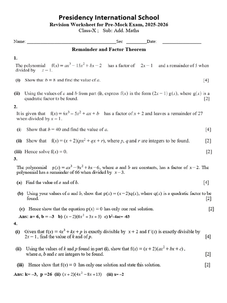 Pre-Mock Exam Revision: Class-X Maths | PDF | Mathematics