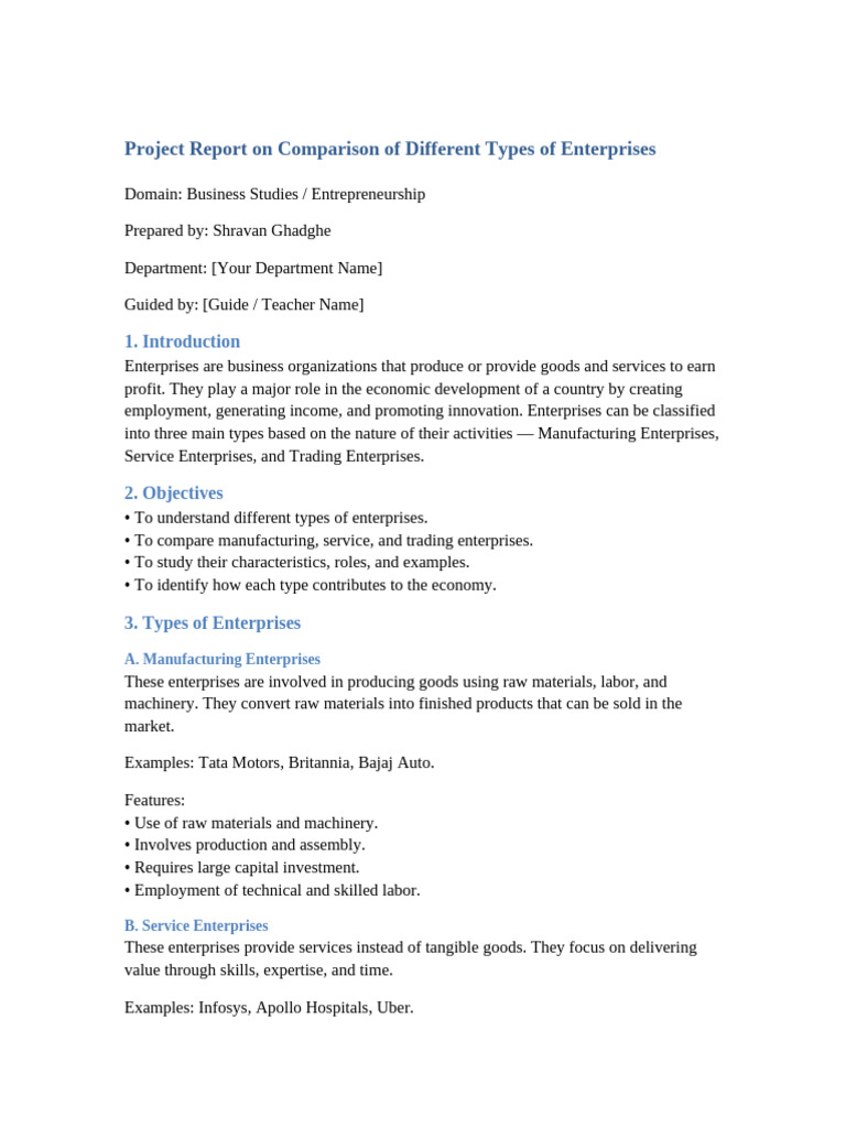 Types of Enterprises: A Comparative Study | PDF | Goods | Capital ...