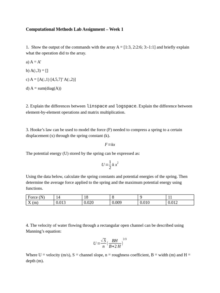 MET4076 Applied Computational Methods Lab Week 1 | PDF | Matrix ...