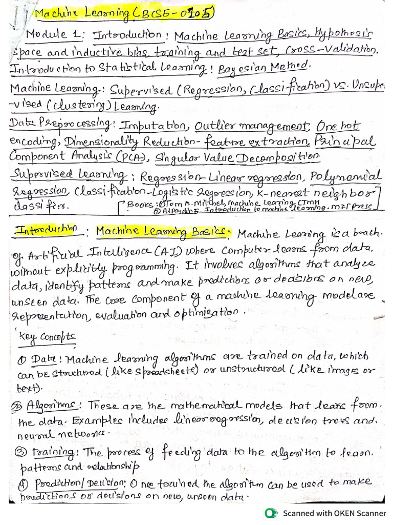 Machine Learning Notes (Class) | PDF