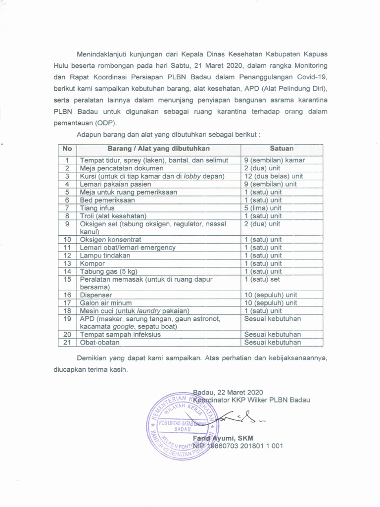 Kebutuhan Untuk Ruang Karantina PLBN Badau | PDF