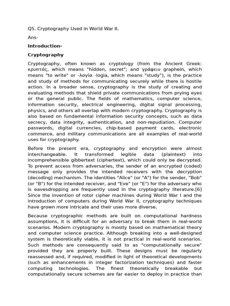 Q5. Cryptography in World War 2 | PDF | Encryption | Key (Cryptography)