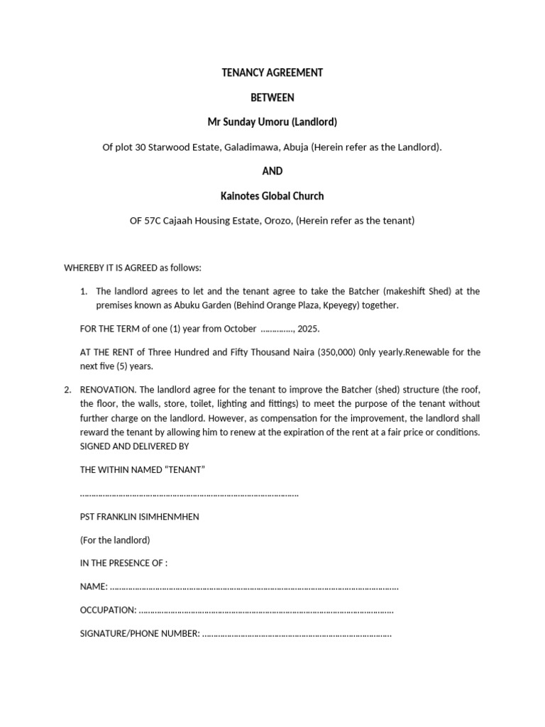 Tenancy Agreement 1 | PDF