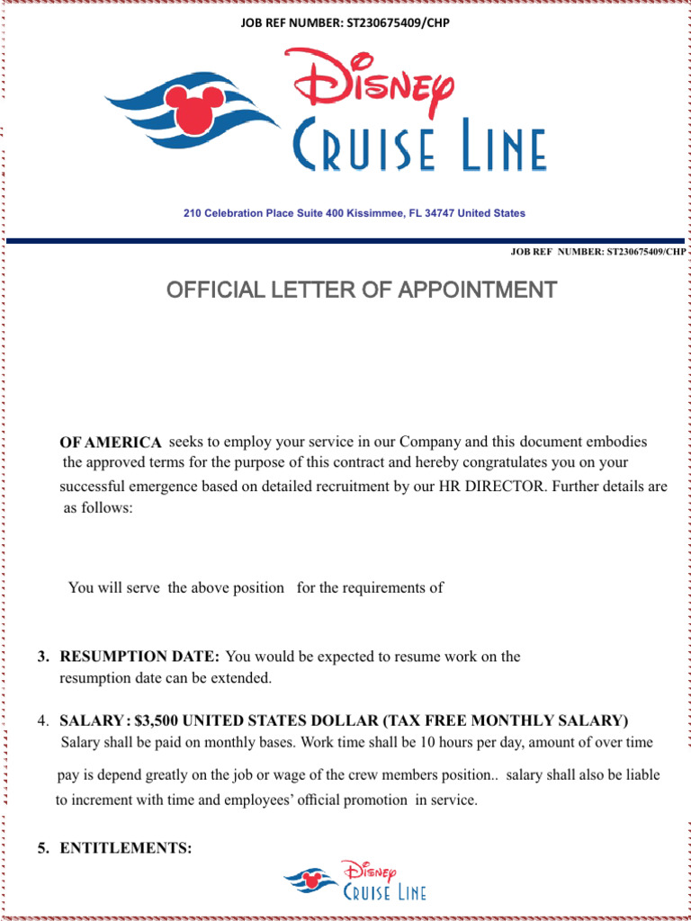 Offer Letter Cruise | PDF | Employment | Salary