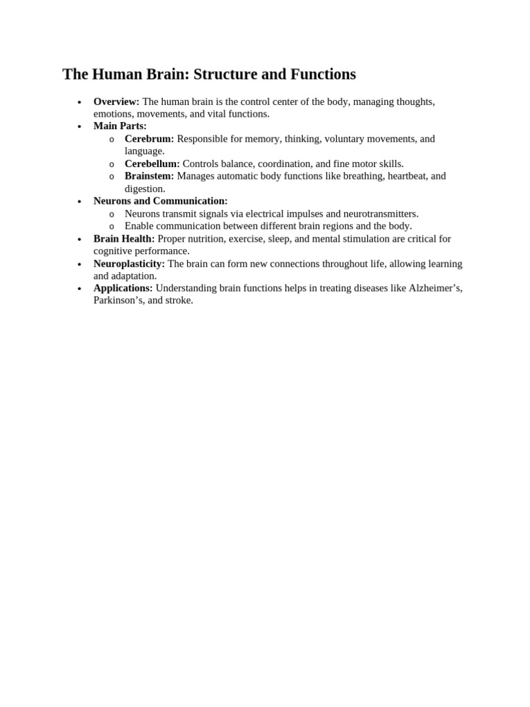 The Human Brain Structure and Functions | PDF