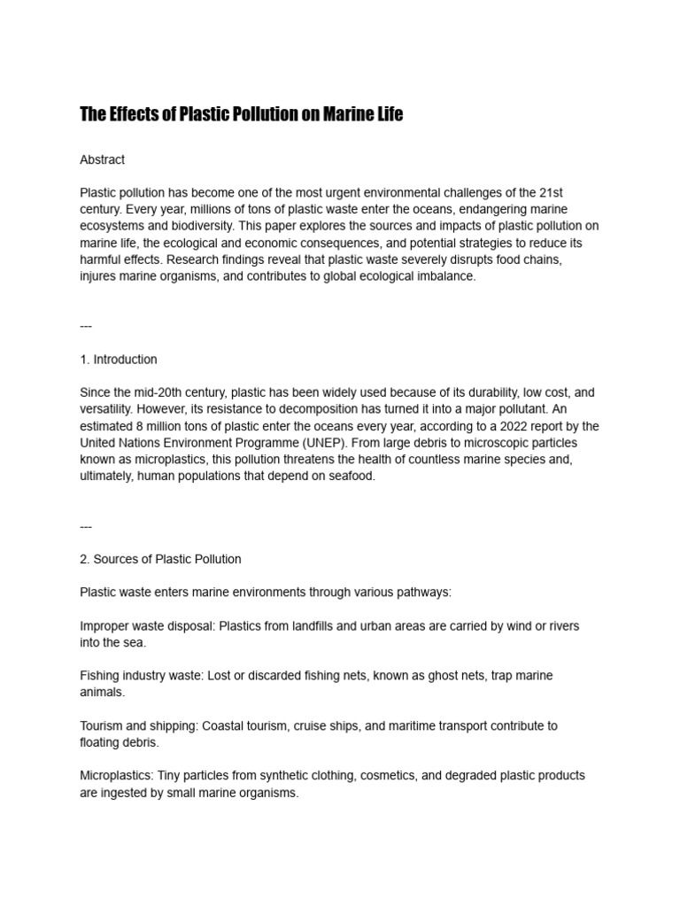 The Effects of Plastic Pollution On Marine Life | PDF | Plastic | Pollution