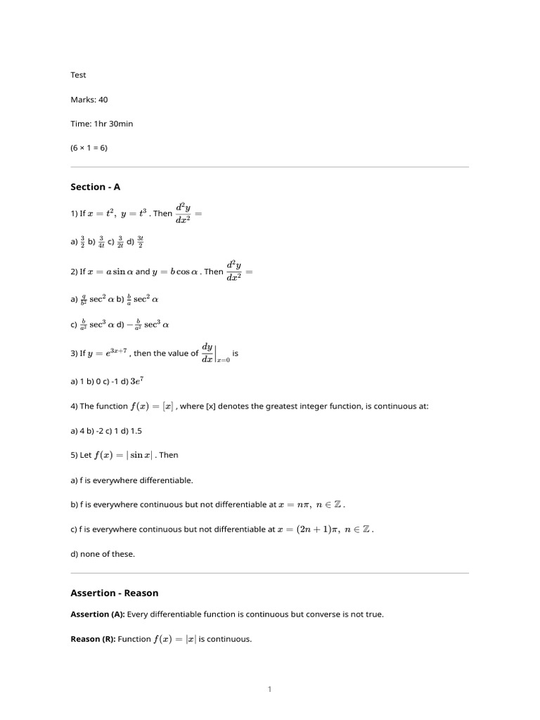Calculus Test Paper with Sections | PDF | Mathematical Logic | Analysis
