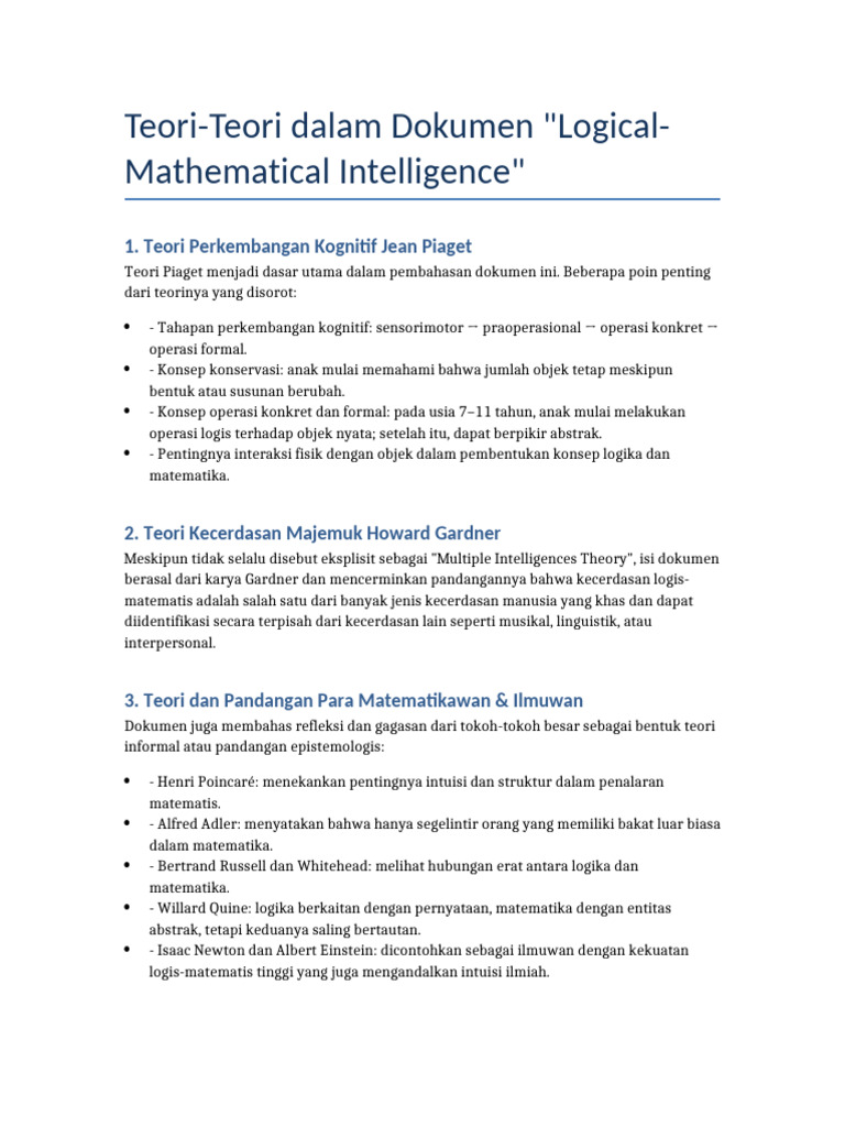 Teori-Teori Dalam Logical-Mathematical Intelligence | PDF