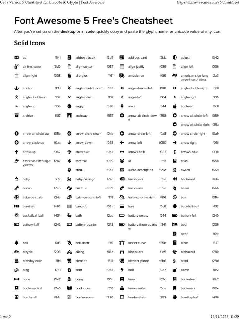 Font Awesome 5 Icon Cheatsheet | PDF | Character Encoding | Encodings