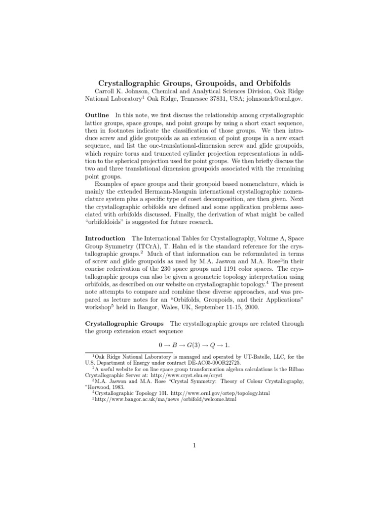 Crystallographic Groups, Groupoids, and Orbifolds | PDF | Crystal ...