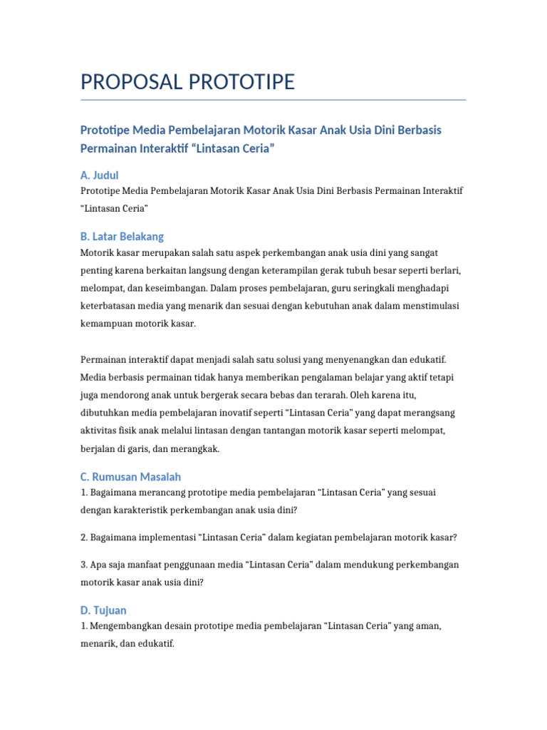 Proposal Prototipe Lintasan Ceria | PDF